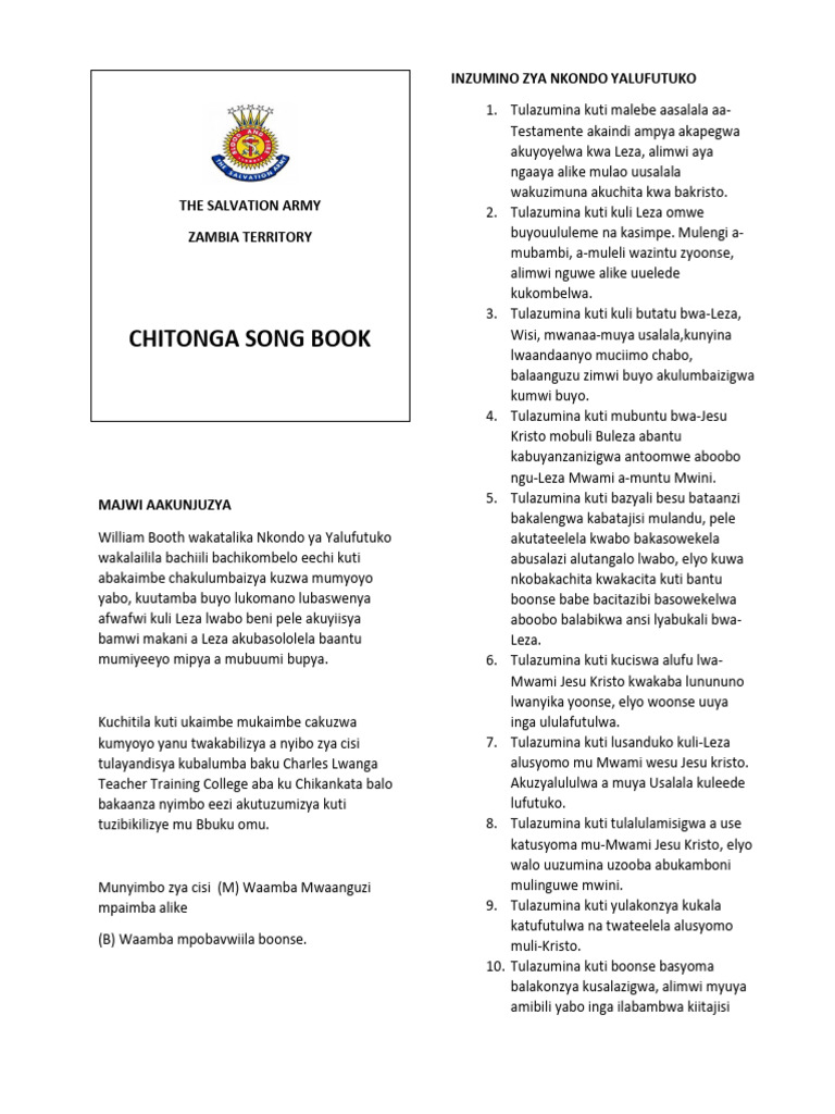 The Salvation Army (Chitonga Song Book) | PDF