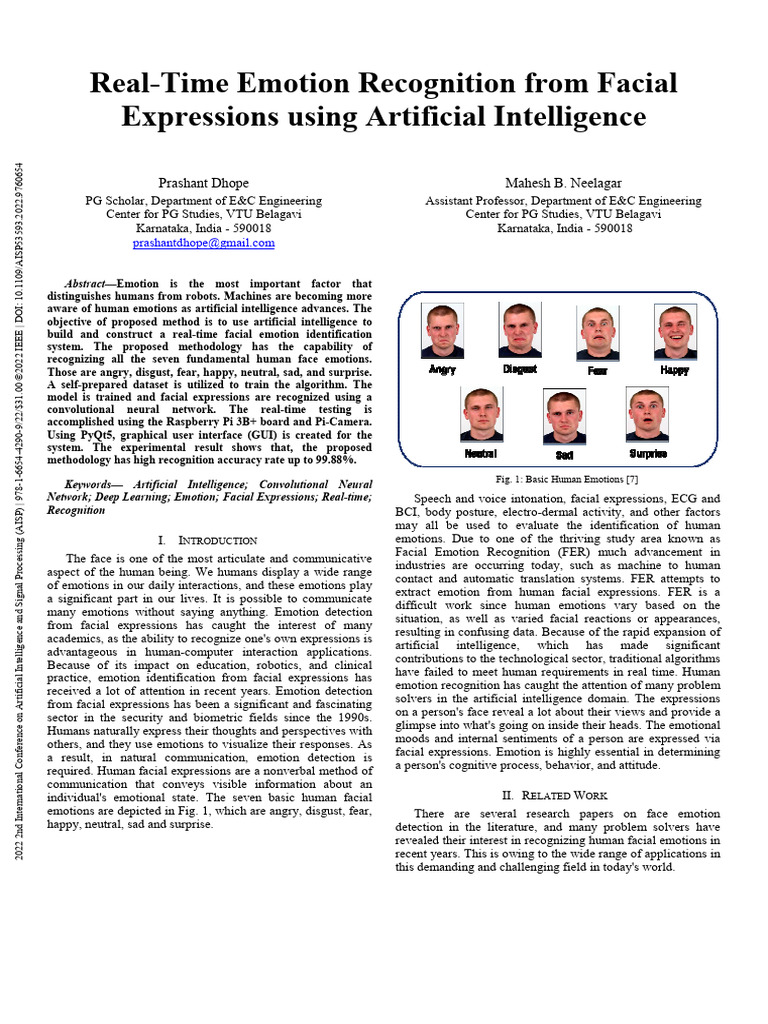 Real Time Emotion Recognition From Facial Expressions Using Artificial Intelligence Pdf
