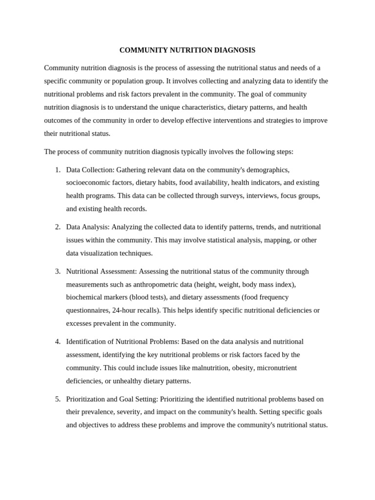 Community Nutrition Diagnosis Process | PDF | Malnutrition | Nutrition