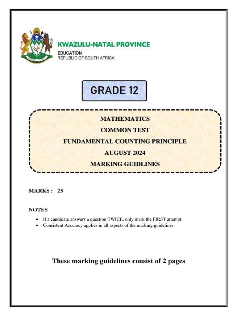 2024 GR 12 Counting Principle Test (DOE) - MEMO | PDF