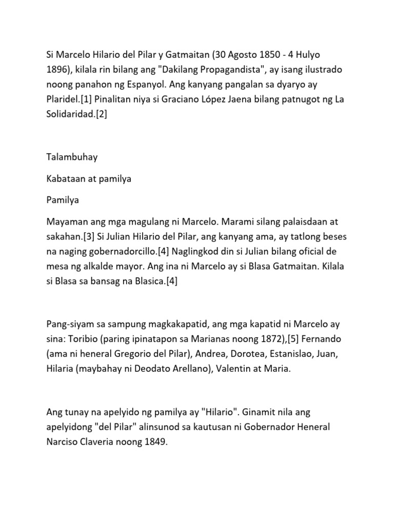 Marcelo H Del Pilar - Ang Tanyag Niyang Buhay, Saliksik at Kontribusyon ...