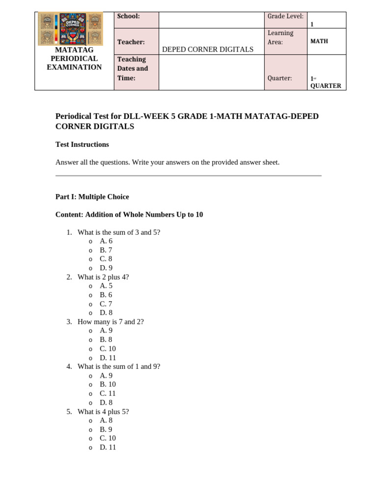 Pt-Week 5-Math - Deped Corner Digitals | PDF