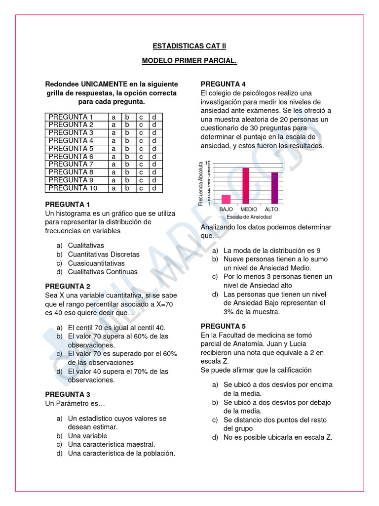 Modelo de Parcial Estadisticas Camy | PDF