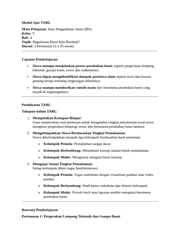 Modul Ajar TARL | PDF