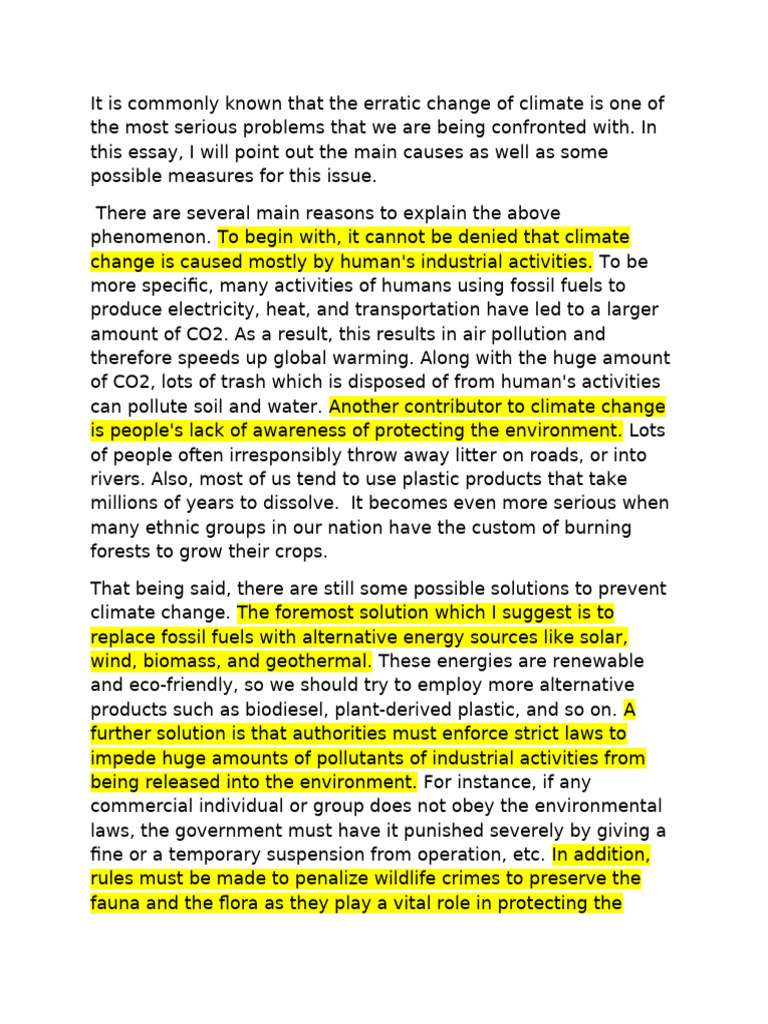 Climate Change Example Essay | PDF | Wellness | Science & Mathematics