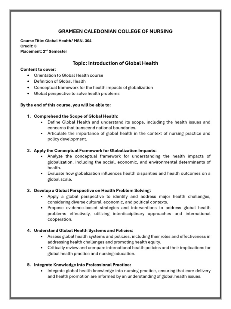 Lecture 01 - Introduction of Global Health - MSN - Nursing | PDF ... Lecture 01 - Introduction of Global Health - MSN - Nursing | PDF ...