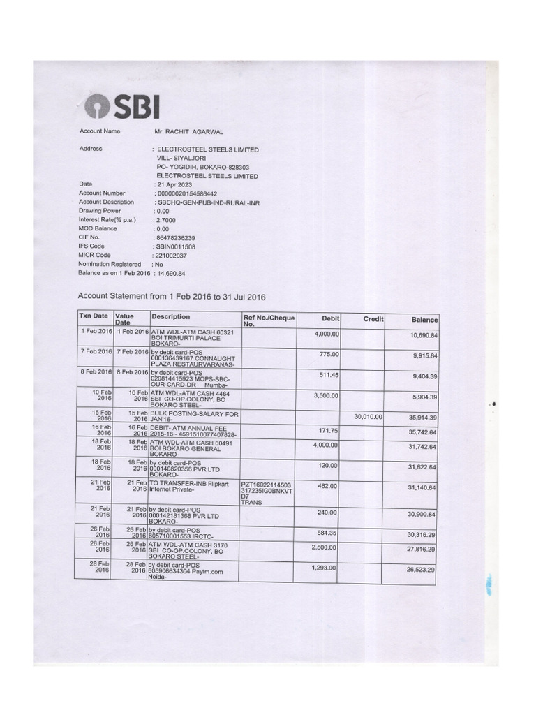 Sbi Statement | PDF