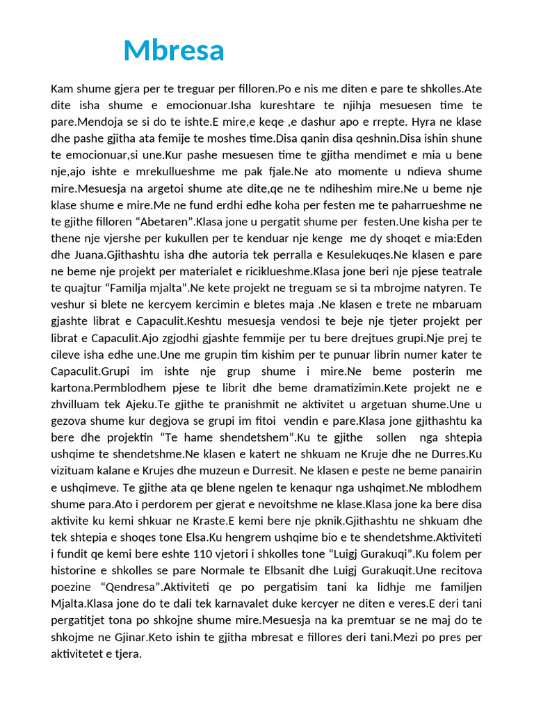 Mbresa Nga Filloria | PDF