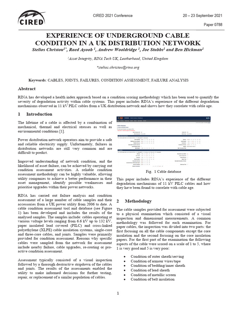 Experience of Underground Cable Condition in A Uk Distribution Network ...