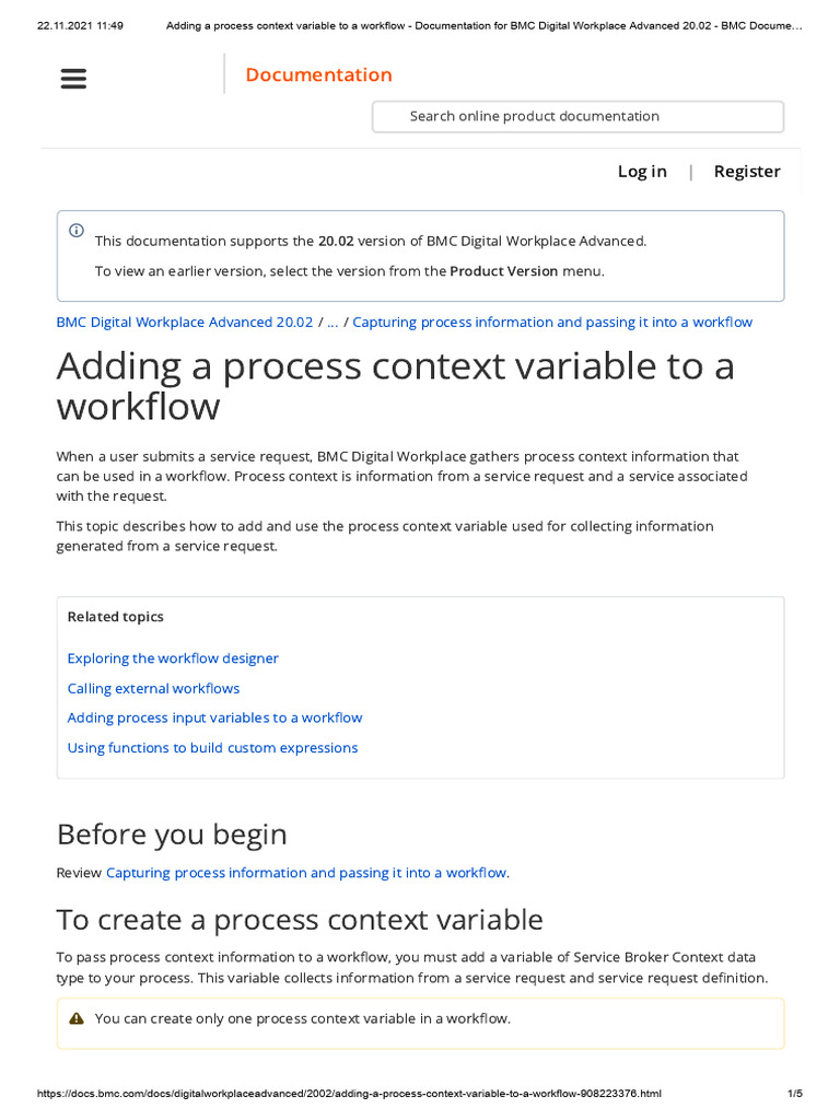 Adding A Process Context Variable To A Workflow - Documentation For BMC Digital Workplace ...