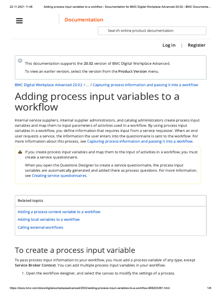 Adding Process Input Variables To A Workflow - Documentation For BMC ... Adding Process Input Variables To A Workflow - Documentation For BMC ...