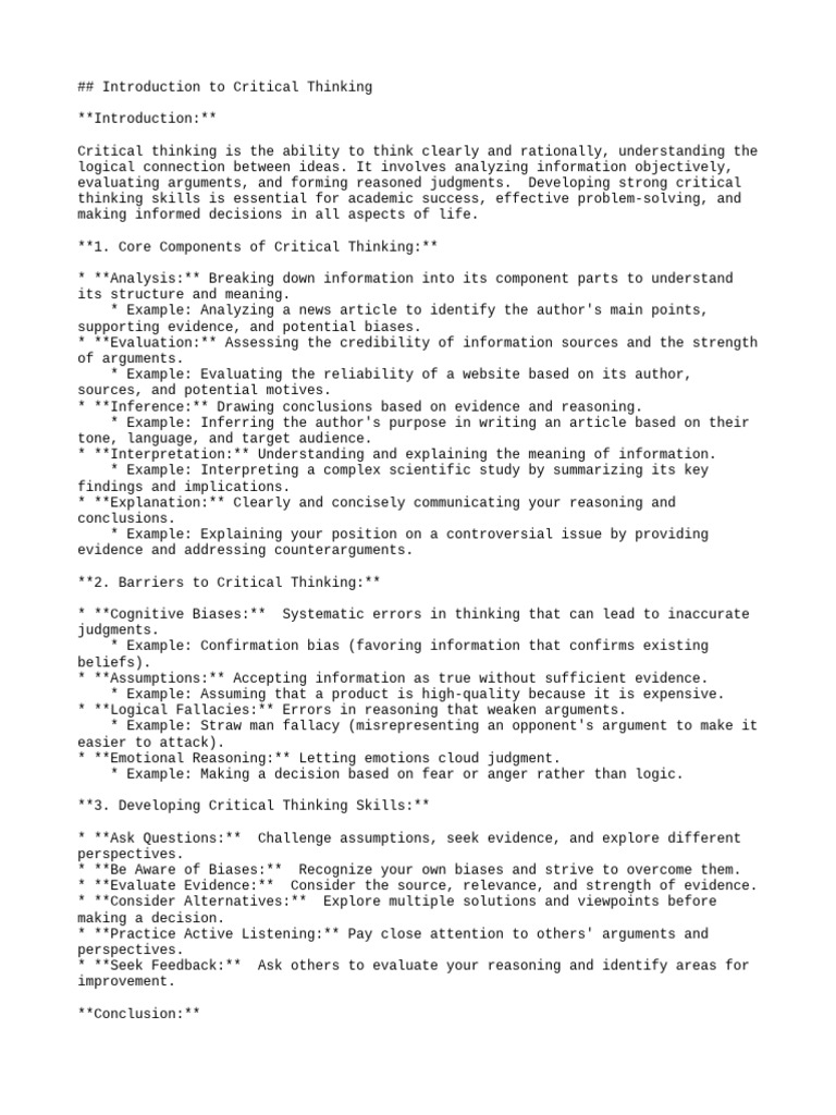 Introduction To Critical Thinking | PDF
