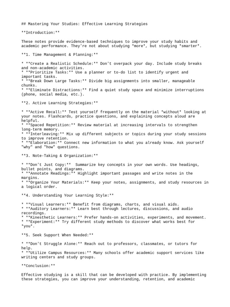 Mastering Your Studies - Effective Learning Strategies | PDF