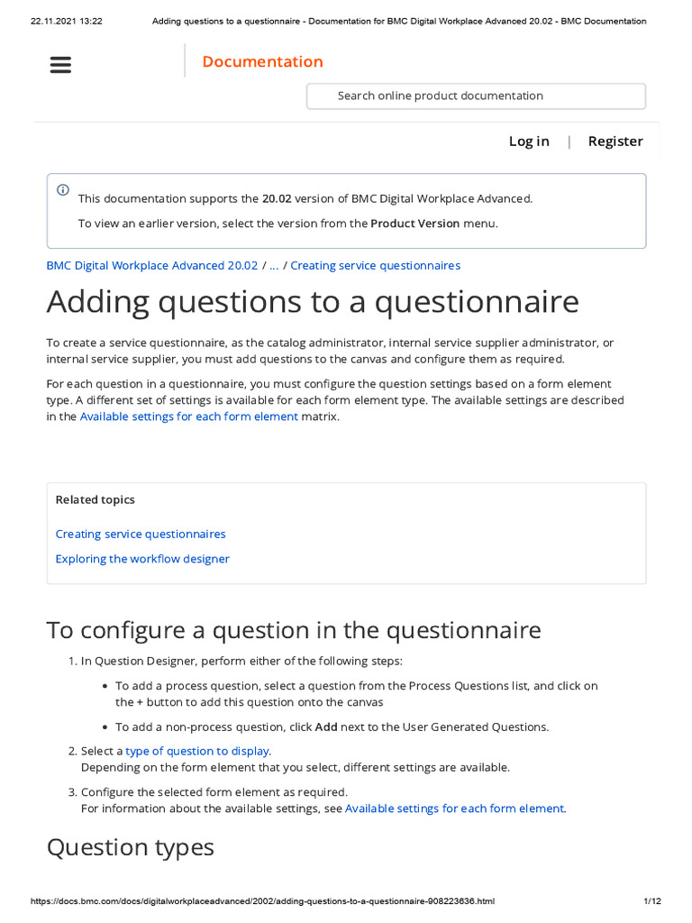 Adding Questions To A Questionnaire - Documentation For BMC Digital Workplace Advanced 20.02 ...