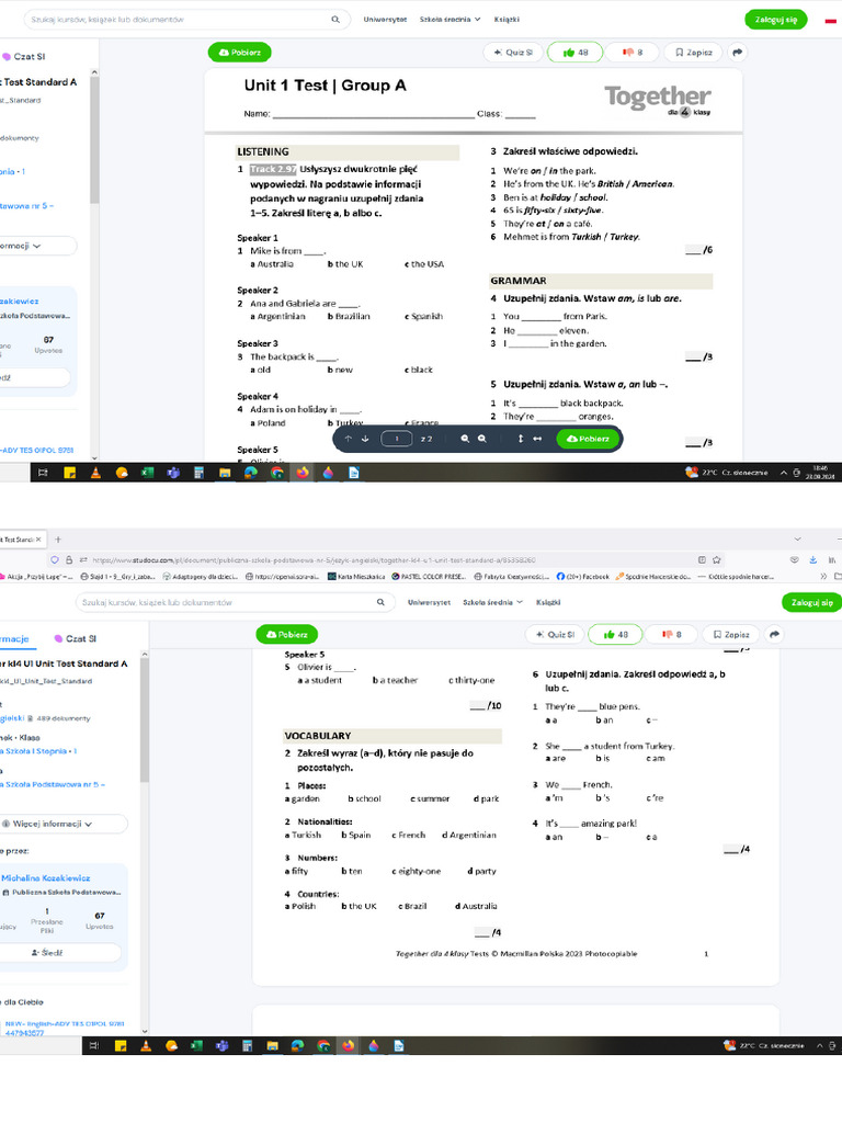 Together Klasa 4 Unit 1 | PDF