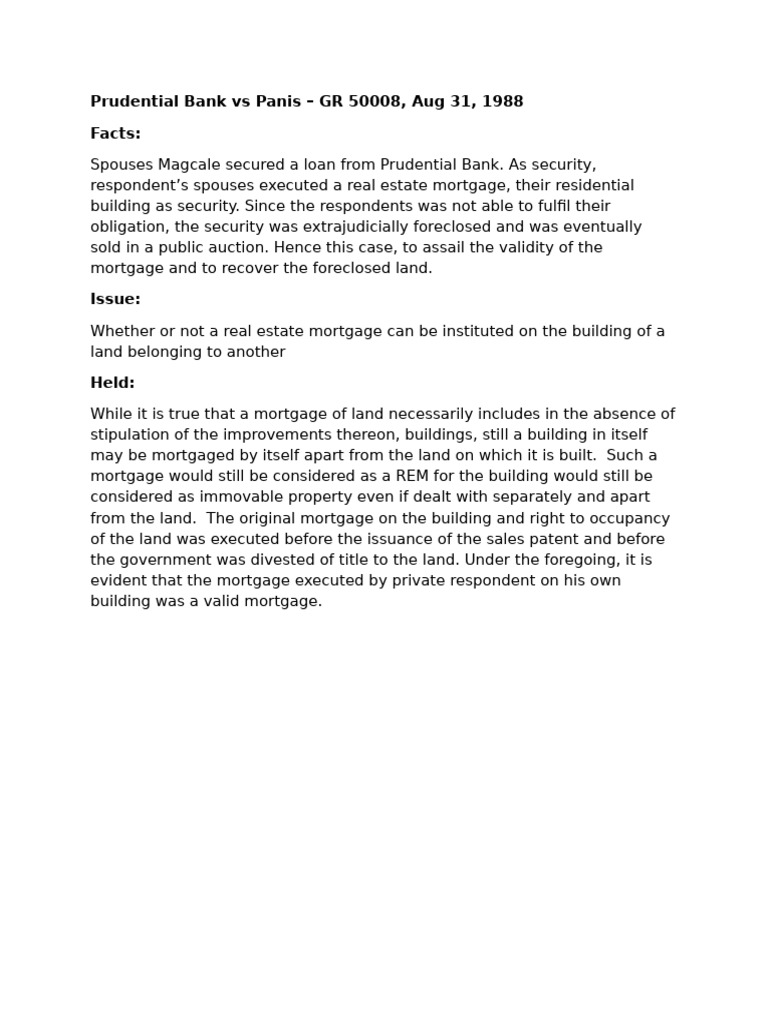 Prudential Bank Vs Panis - GR 50008, Aug 31, 1988 | PDF