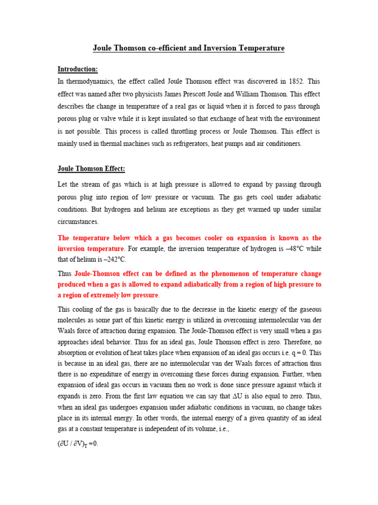 Joules Thomson Effect Detail | PDF