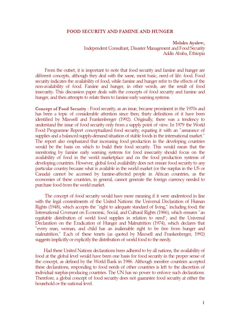 Food Security, Famine & Hunger(1) | PDF