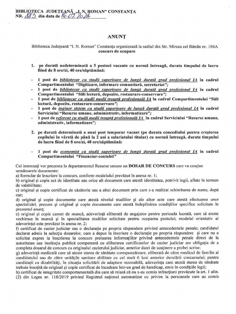 Anunt Angajare Octombrie 2024 1 | PDF