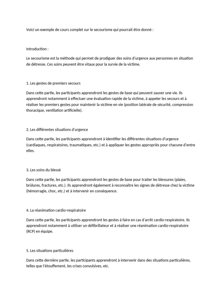Secourisme Cours | PDF