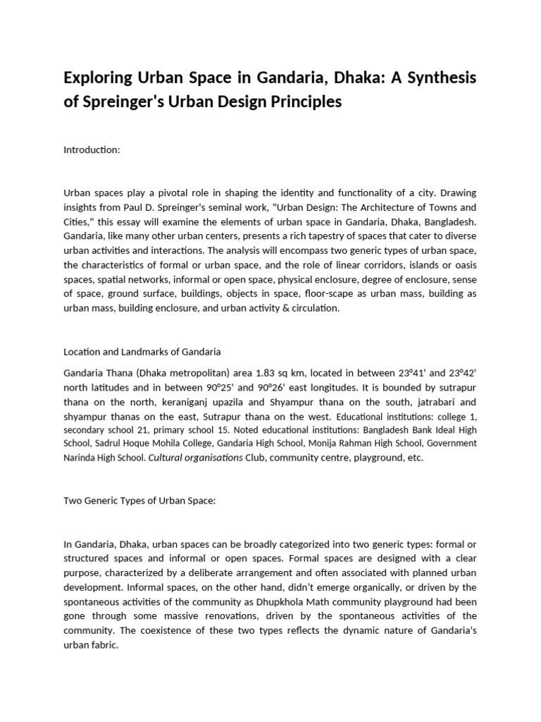 Exploring Urban Space in Gandaria, Dhaka: A Synthesis of Spreinger's ...