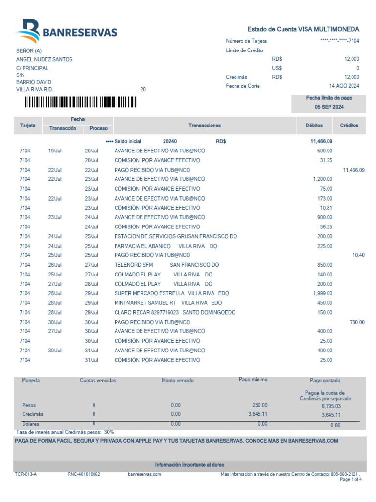 Estado de Cuenta VISA MULTIMONEDA | PDF
