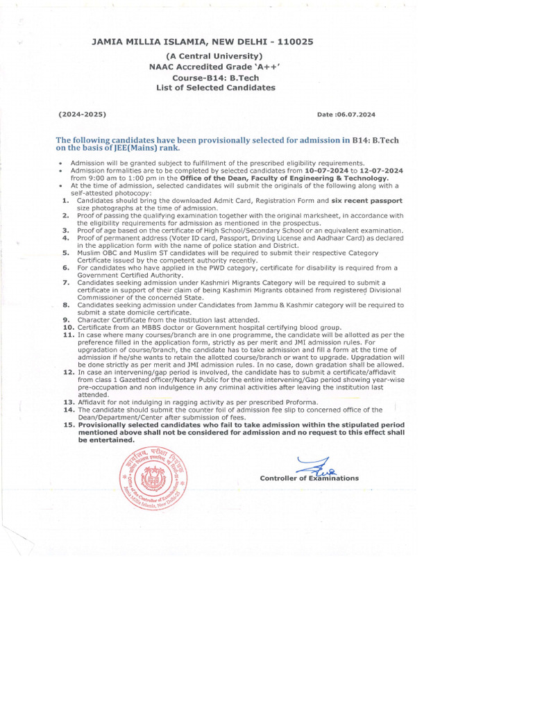 Jmi Btech 2024 | PDF