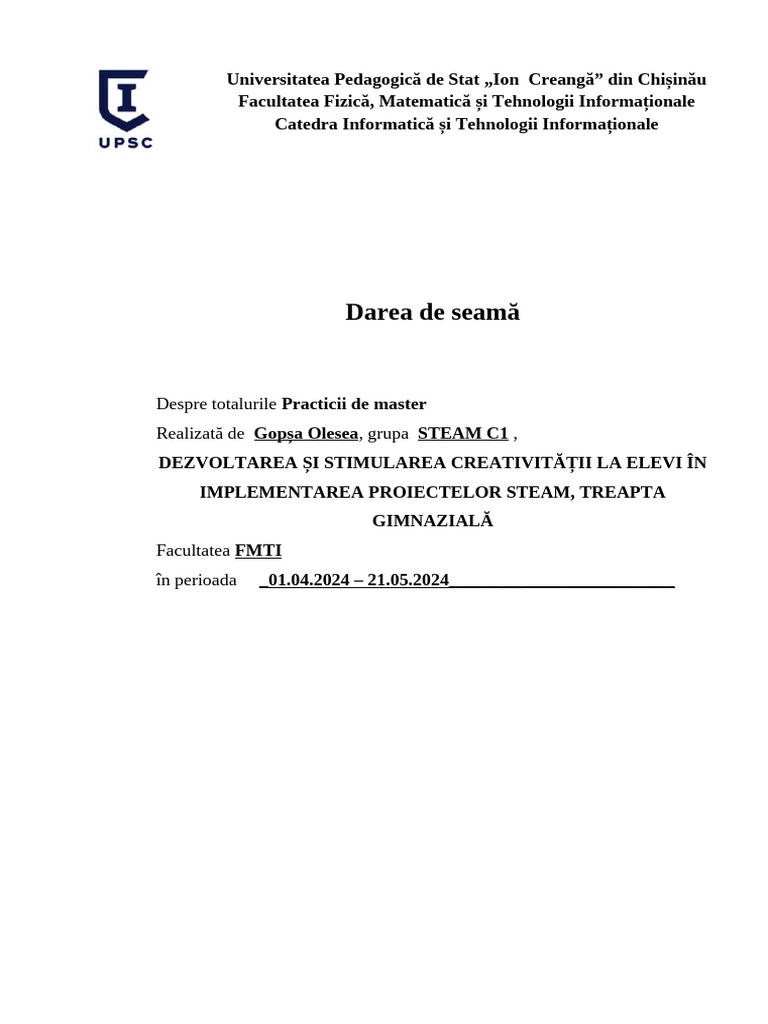 Darea de Seama Coperta | PDF