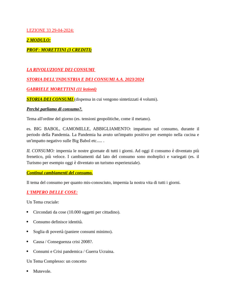 Appunti 2 Modulo Di Storia Dell'industria e Dei Consumi | PDF