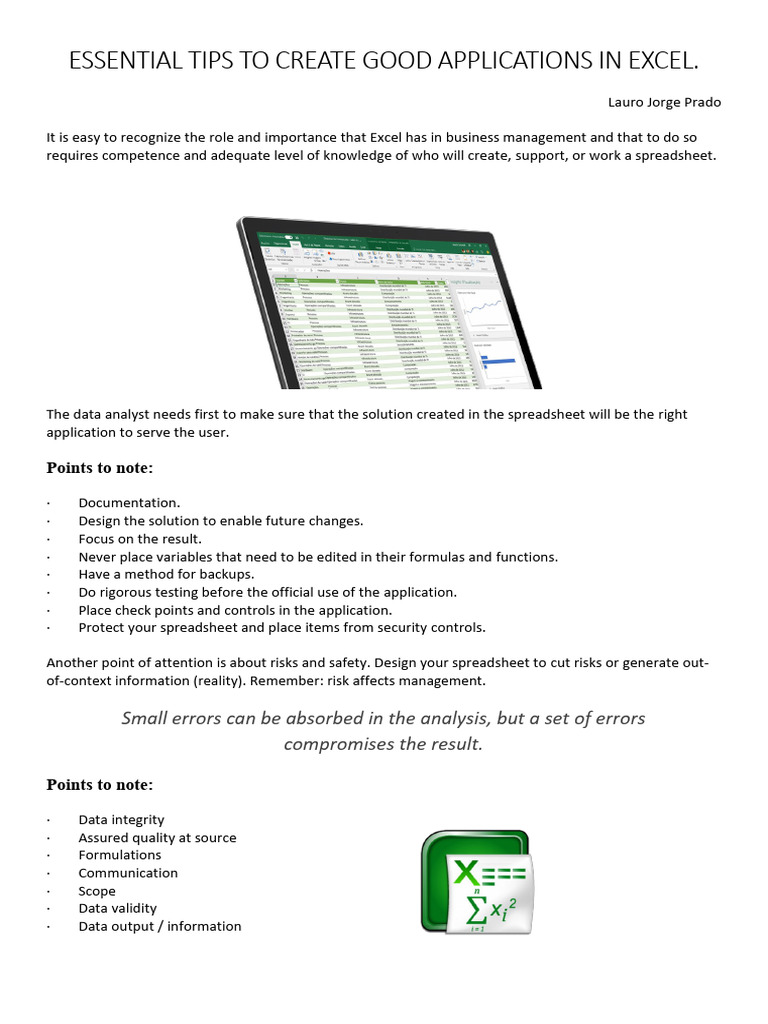 Essential Tips To Create Good Applications in Excel | PDF | Spreadsheet ...