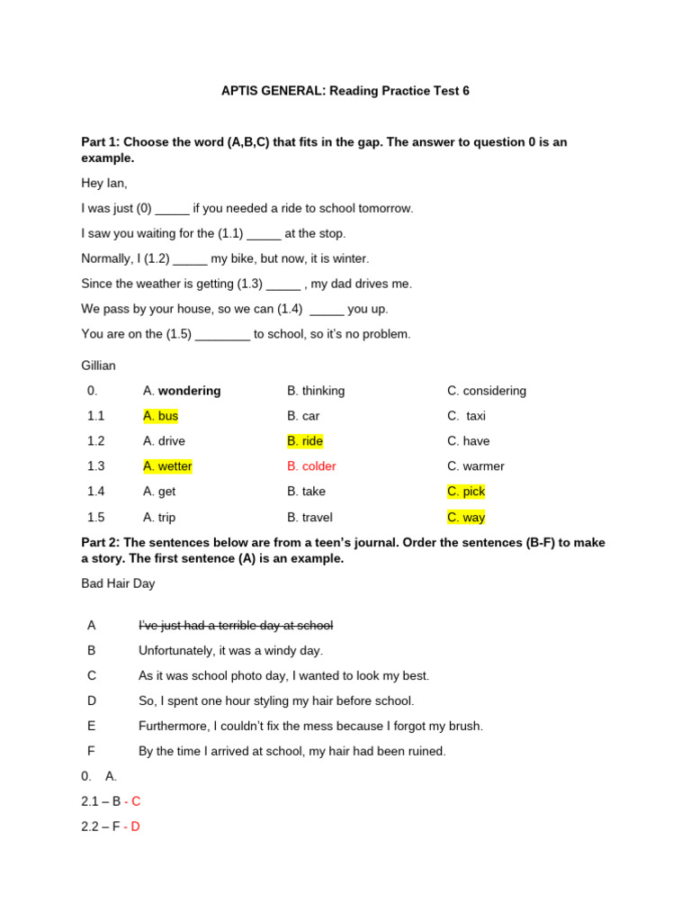 Aptis General Reading Test 1 1 | PDF