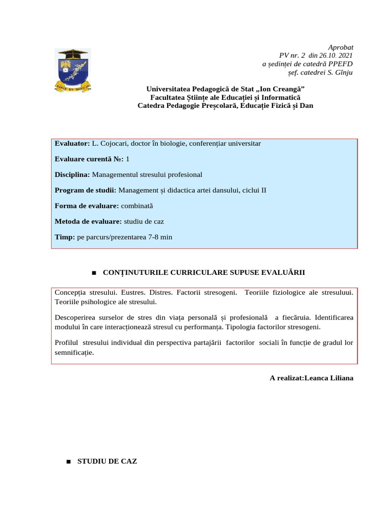 Eval 1, Managimentul Stresului | PDF