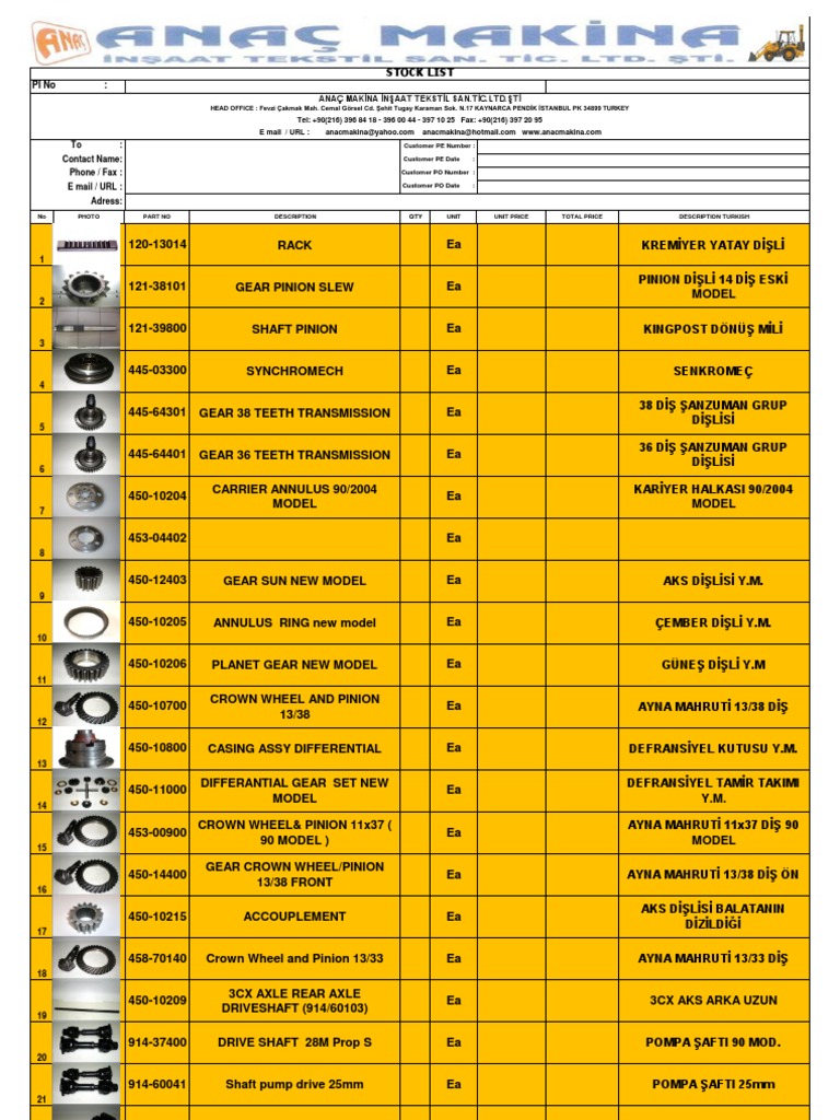 Stock List 1 | PDF | Axle | Gear