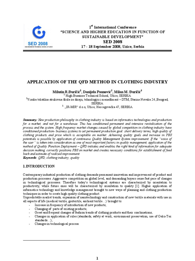 QFD Method in Clothing Industry | PDF | Strategic Management ...