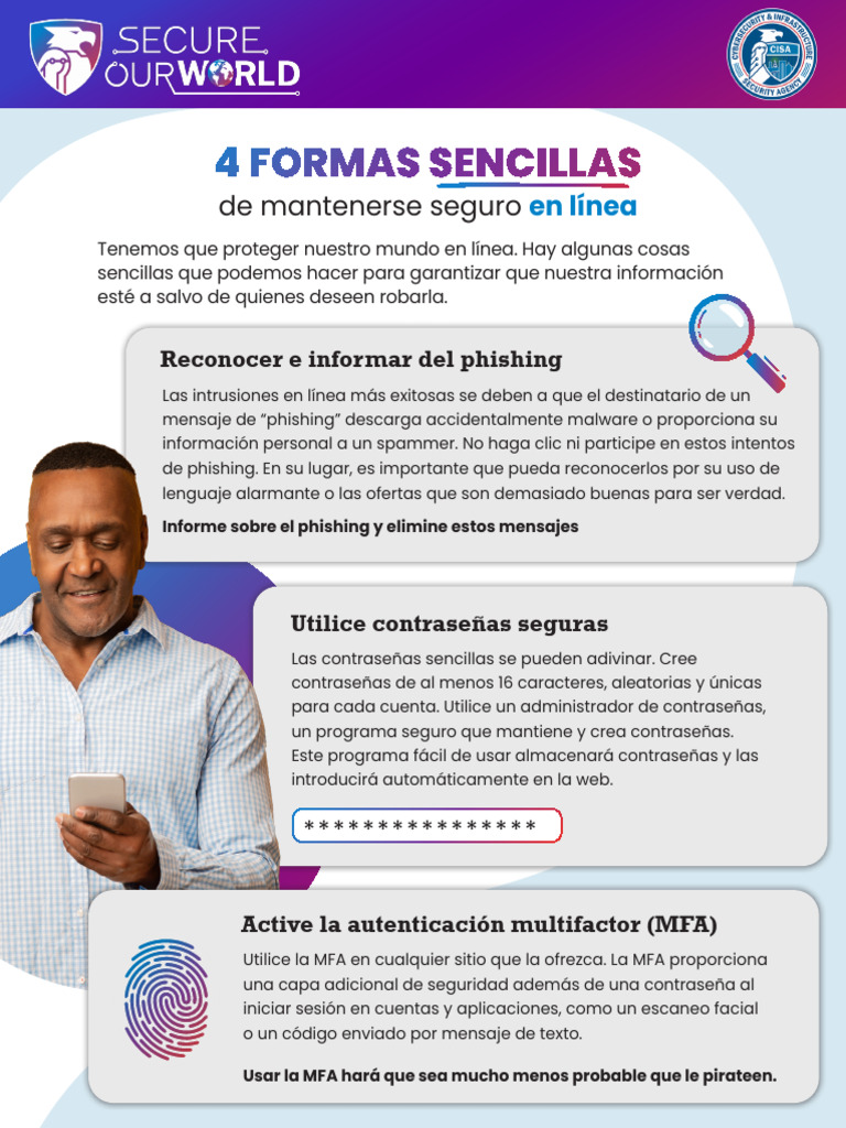 Secure Our World 4 Easy Ways Stay Safe Online Tip Sheet Spanish | PDF