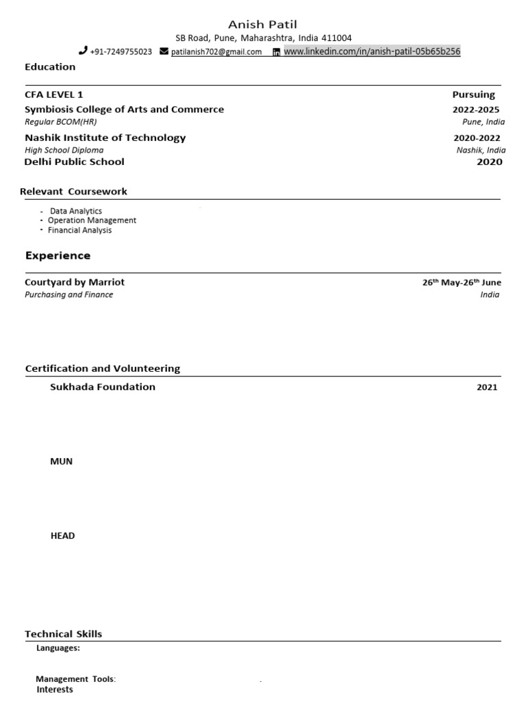 Anish Patil Bian and Co. Resume | PDF