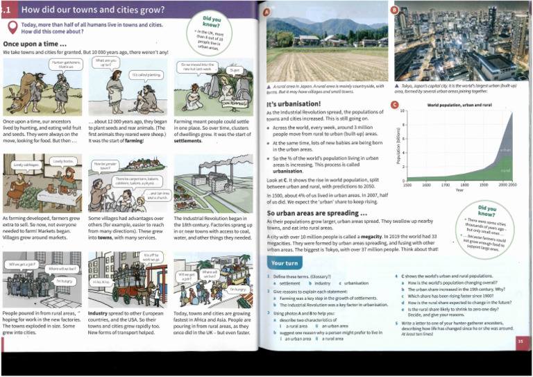 Textbook p. 1 How do our towns and cities grow | PDF