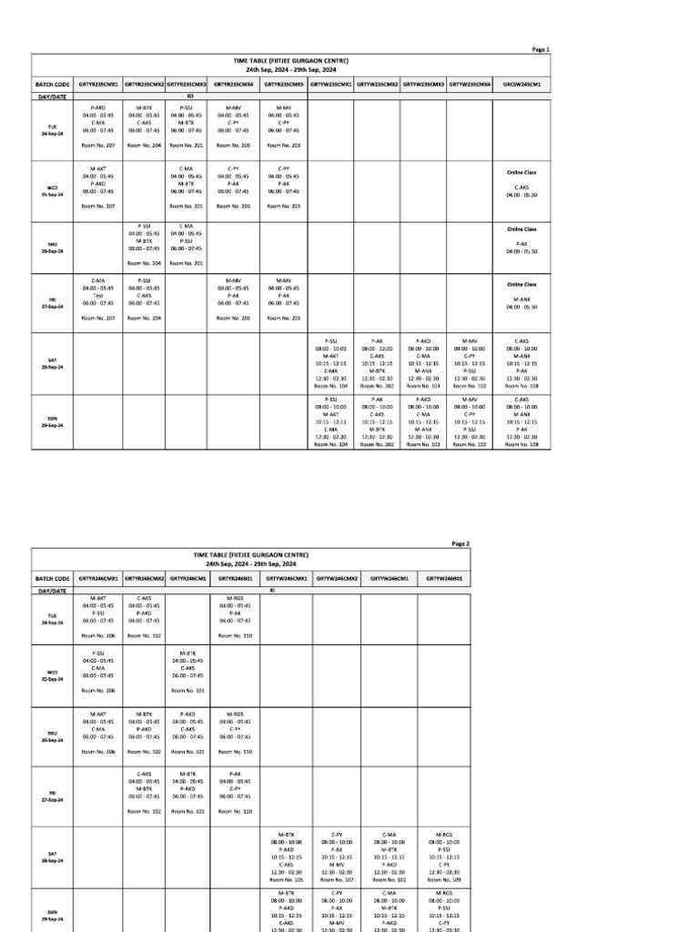 Time Table 24.09.2024 To 29.09.2024 New | PDF