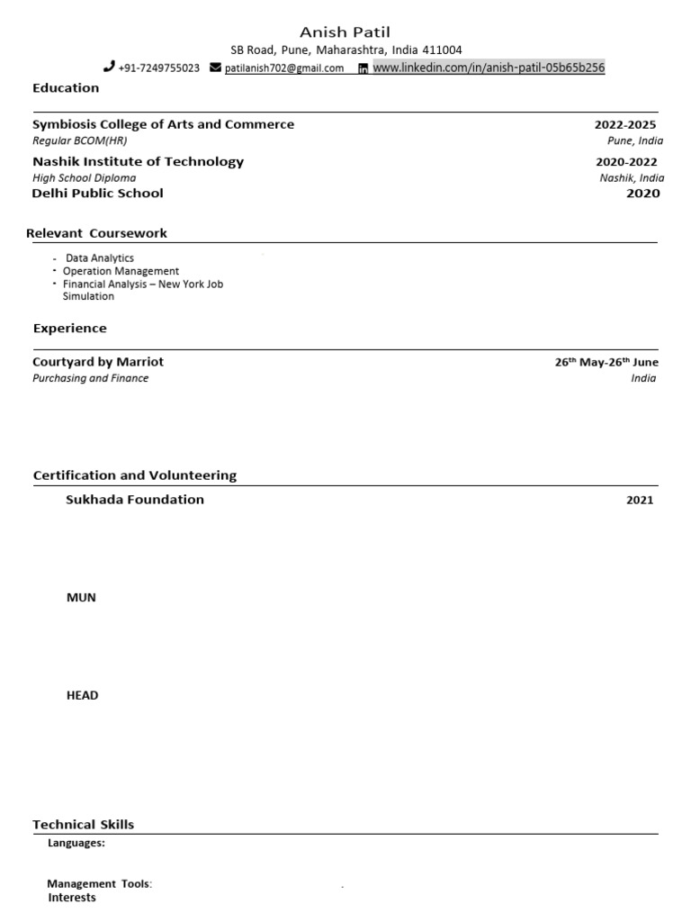 Anish Patil Resume | PDF