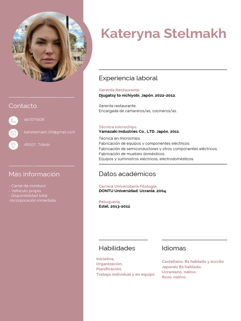 CV Kateryna Stelmakh Actualizado 2024 | PDF