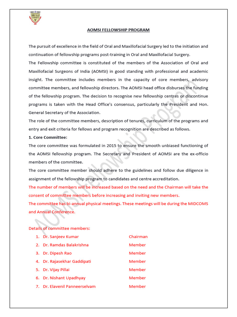 AOMSI Fellowship Program Overview | PDF | Oral And Maxillofacial ...
