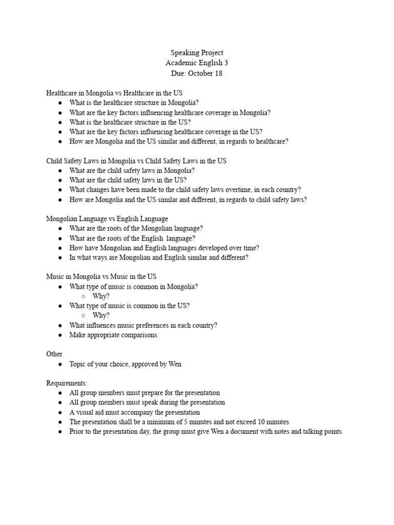 Speaking Project AE3 | PDF