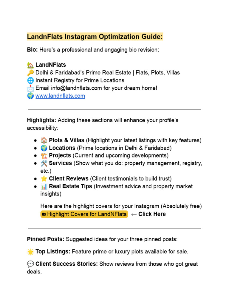LandNFlats Instagram Optimization Guide | PDF