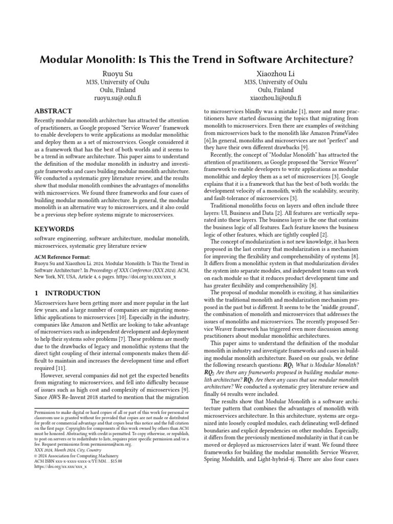 Modular Monolith: Is This The Trend in Software Architecture? | PDF