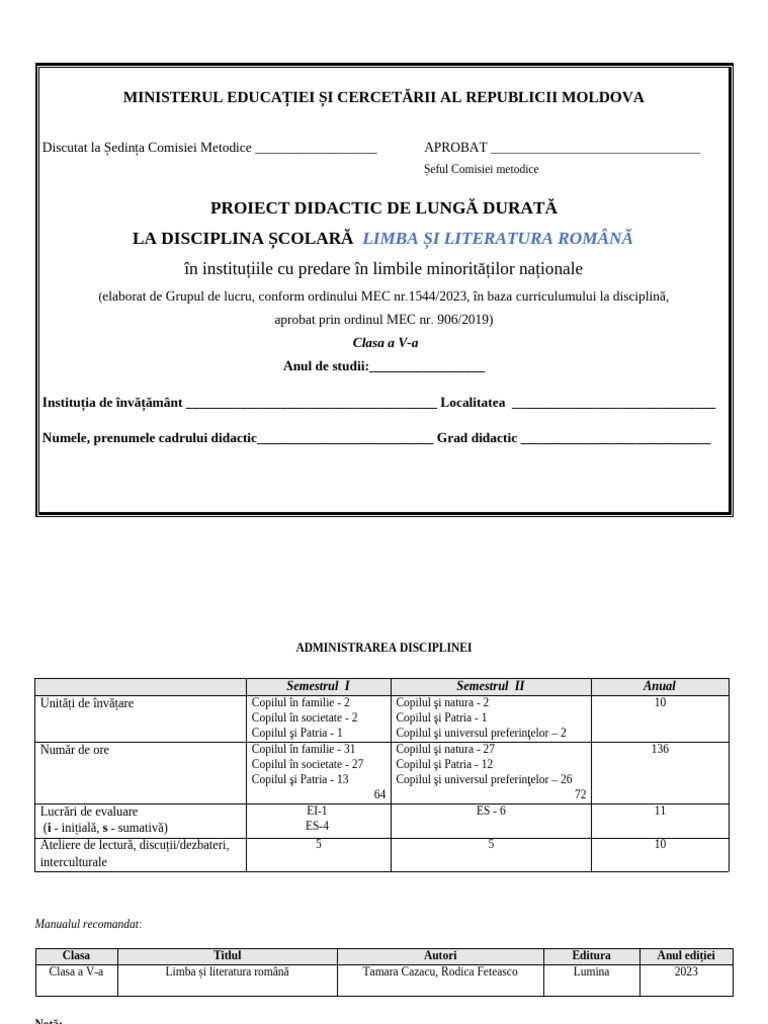 PLD Model Clasa 5 | PDF