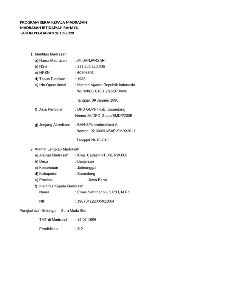 2.1.1.3. Program Kerja Kamad Mi | PDF