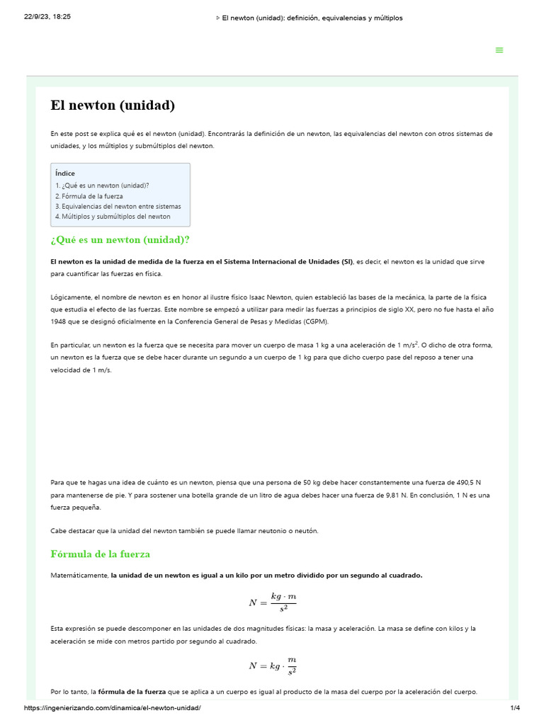 El Newton (Unidad) - Definición, Equivalencias y Múltiplos | PDF