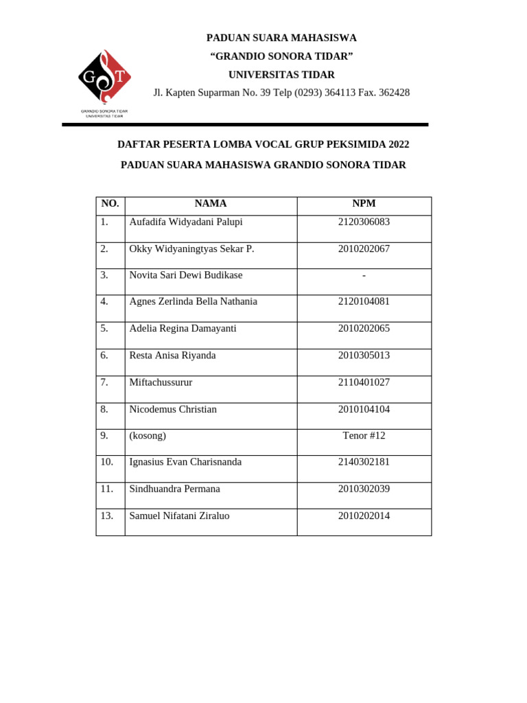 Absensi Latihan Vg | PDF
