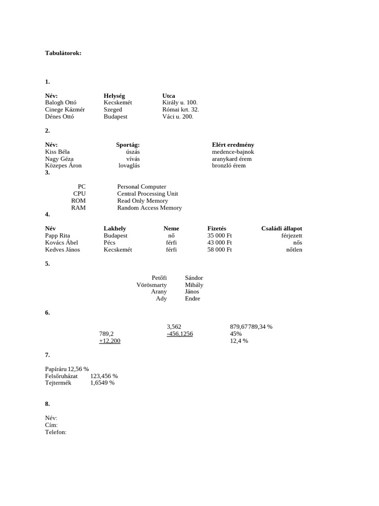 Gubicza Marcell Tabulátorok | PDF
