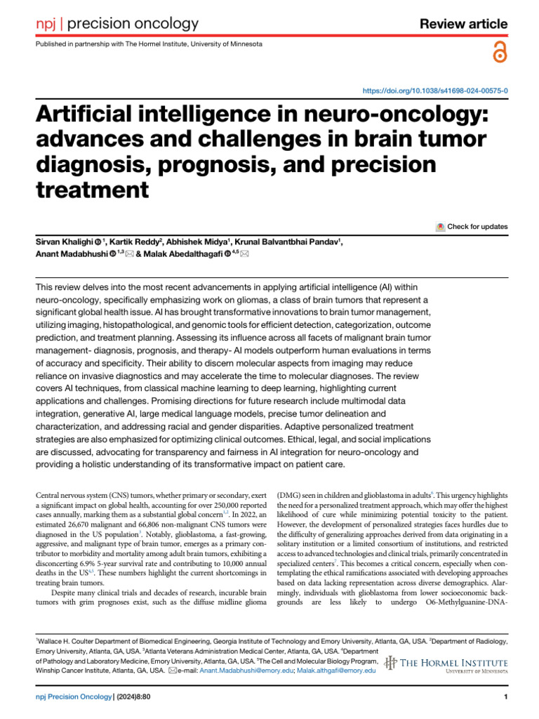 Journal Artificial Intelligence in Neuro-Oncology Advances and Challenges in Brain Tumor ...